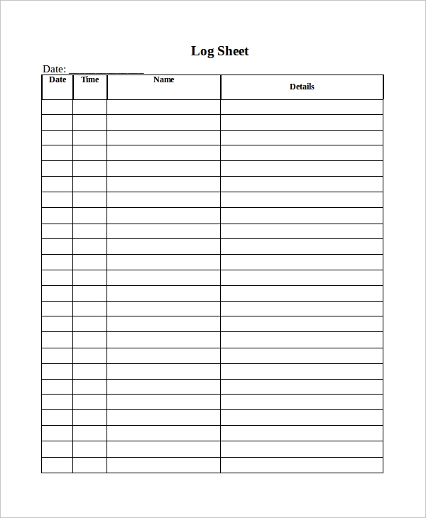 Printable Log Sheets Template Business PSD Excel Word PDF Printable Log Sheets Template Business PSD Excel Word PDF
