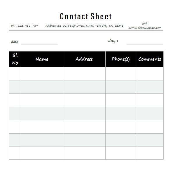 10 Contact Sheet Template Template Business PSD Excel Word PDF