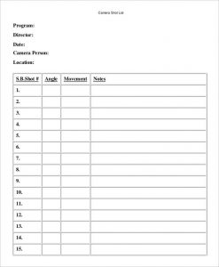 7+ Shot List Template and the Functions to Help Filming Easier ...