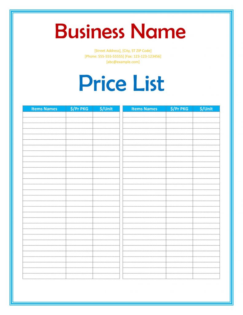 3+ Price Sheet Template | Template Business PSD, Excel, Word, PDF