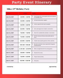 10+ Party Event Itinerary | Template Business PSD, Excel, Word, PDF