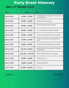 10+ Party Event Itinerary | Template Business PSD, Excel, Word, PDF