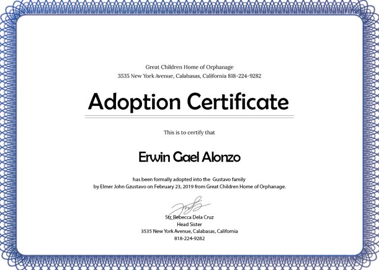 10+ Adoption Certificate template free psd | Template Business PSD ...