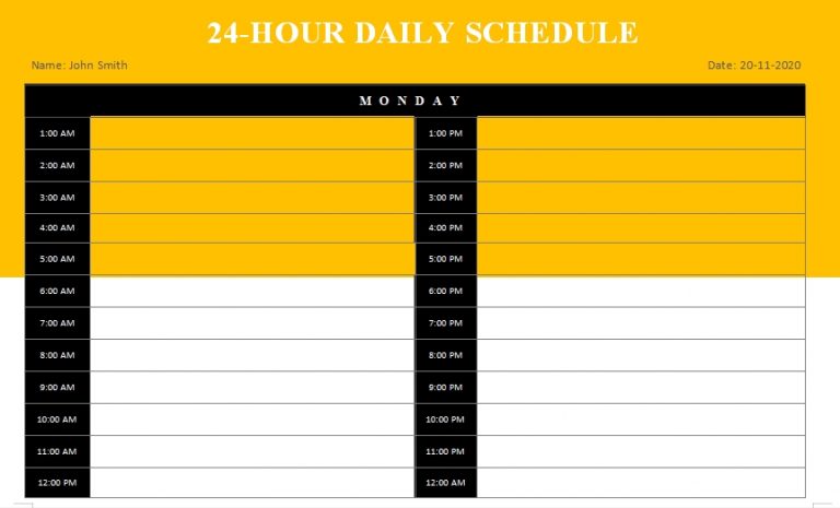 5+ 24 hour schedule template | Template Business PSD, Excel, Word, PDF