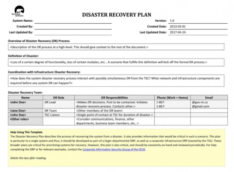 4+ Disaster Recovery Plan Template | Template Business PSD, Excel, Word ...