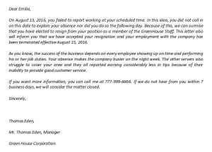 No Call No Show Termination Letter and its great sample | Template ...