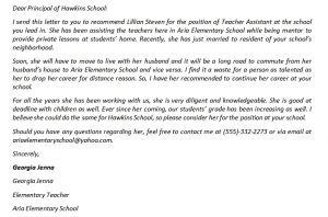 Teacher Assistant Recommendation Letter and Sample | Template Business ...