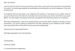 Appreciation letter for a job well done and the example | Template ...