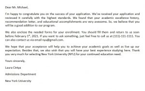 NYU Acceptance Letter and Its Sample | Template Business PSD, Excel ...