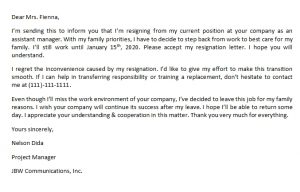 Resignation Letter Due to Family Reasons and Its Sample | Template ...
