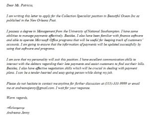 Collection Specialist Cover Letter and Sample | Template Business PSD ...