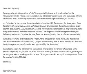 Best Recommendation of Chef Cover Letter Examples | Template Business ...