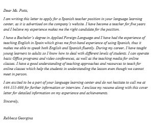 A Full Guidance of Writing a Spanish Teacher Cover Letter | Template ...