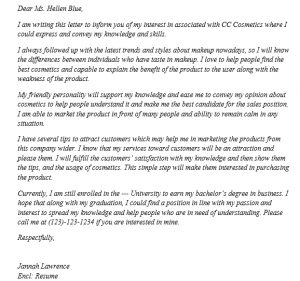 Implementation Of Cosmetics Cover Letter And Its Example | Template ...