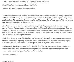 Familiarize Yourself with a New Employee Announcement Letter | Template ...