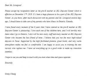 Professionally Resign Using Daycare Resignation Letter | Template ...