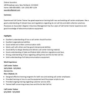 9+ Call Center Resume Example | Template Business PSD, Excel, Word, PDF