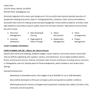 5+ Event Planner Resume Sample | Template Business PSD, Excel, Word, PDF