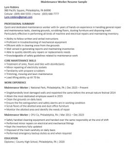 10+ Maintenance Resume | Template Business PSD, Excel, Word, PDF